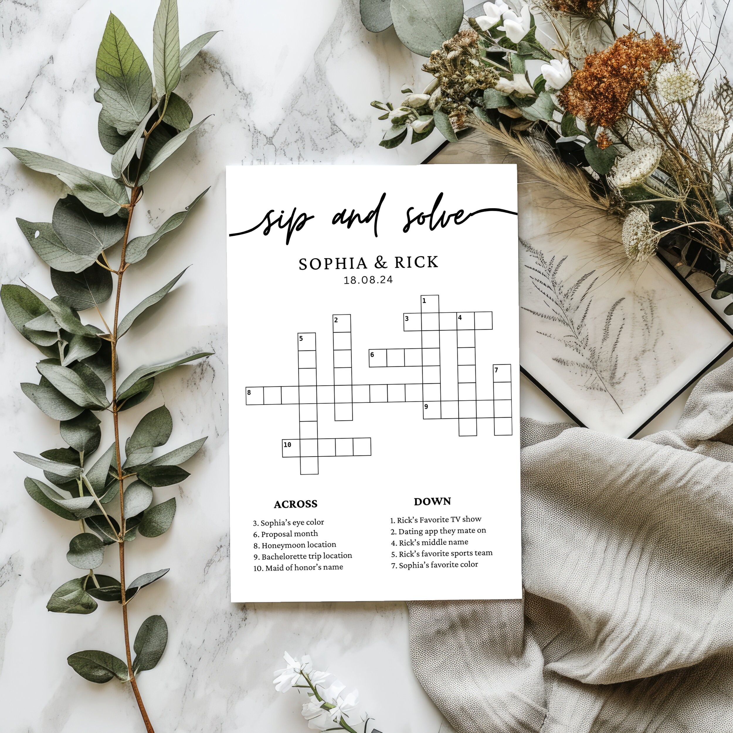 Custom Wedding Puzzle Game DIY Crossword Template Printable Reception ...