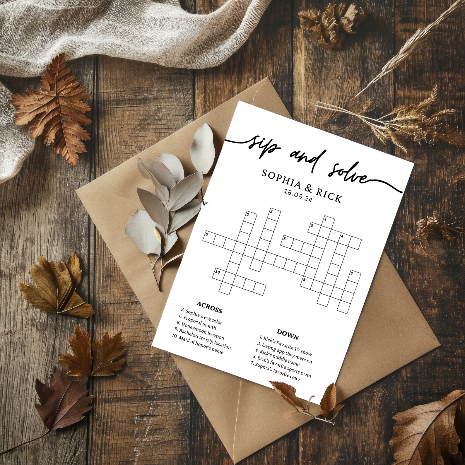 Custom Wedding Puzzle Game DIY Crossword Template Printable Reception ...