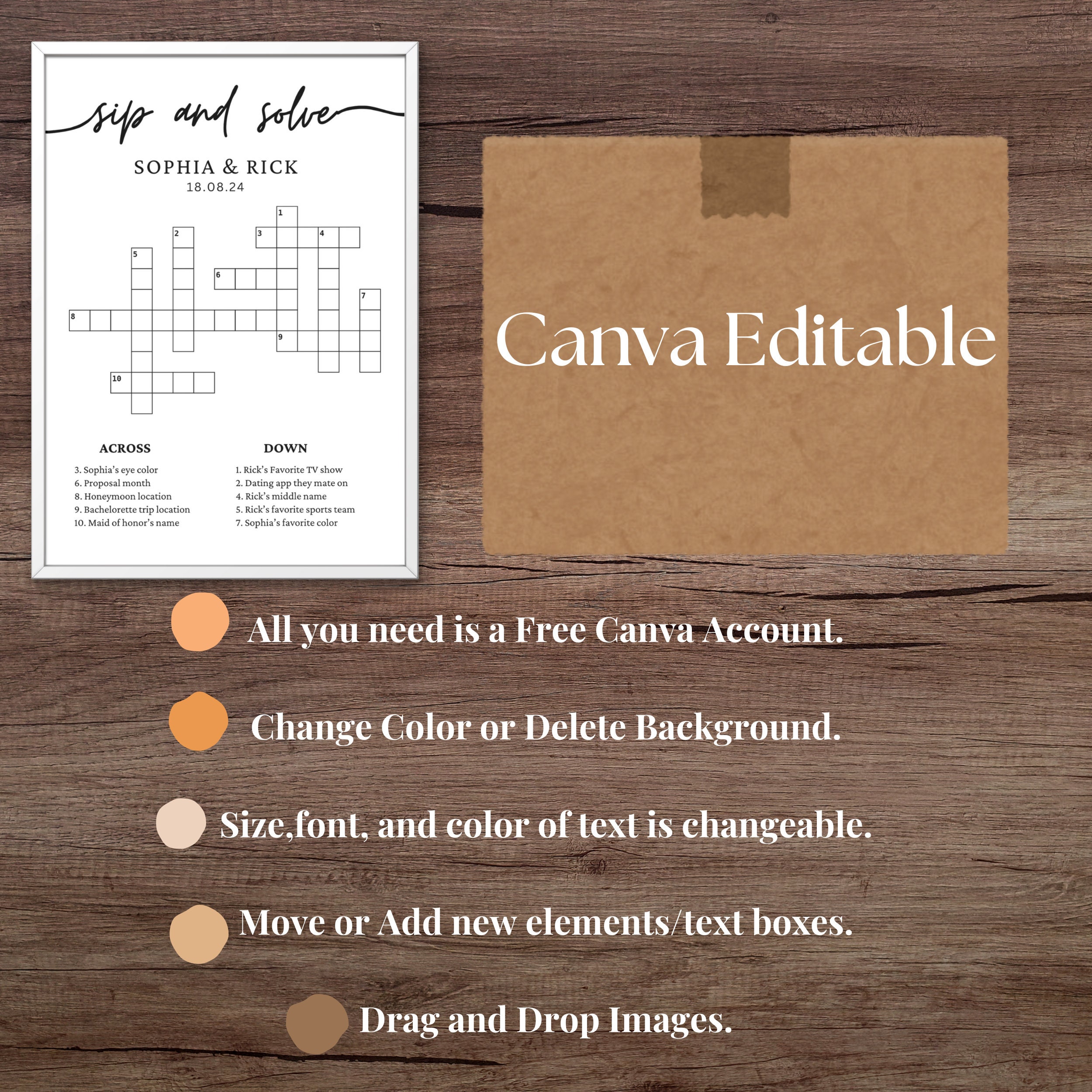 Custom Wedding Puzzle Game DIY Crossword Template Printable Reception ...