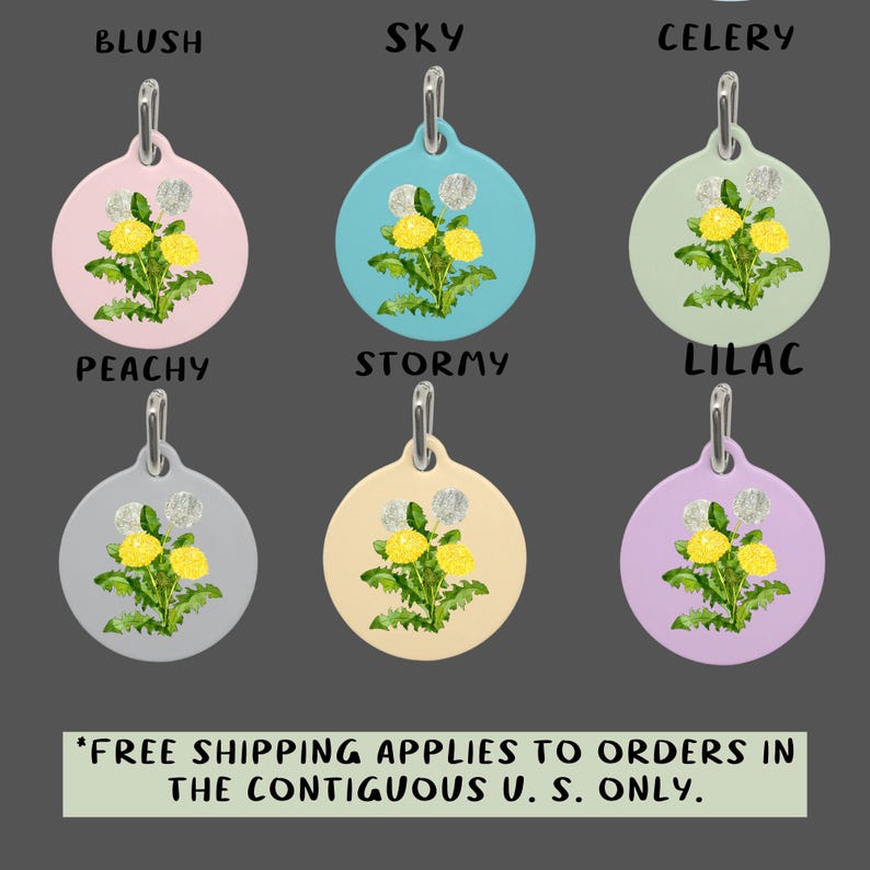 Dandelion Pet ID Tag: Personalized Dog & Cat Collar Accessory - Etsy