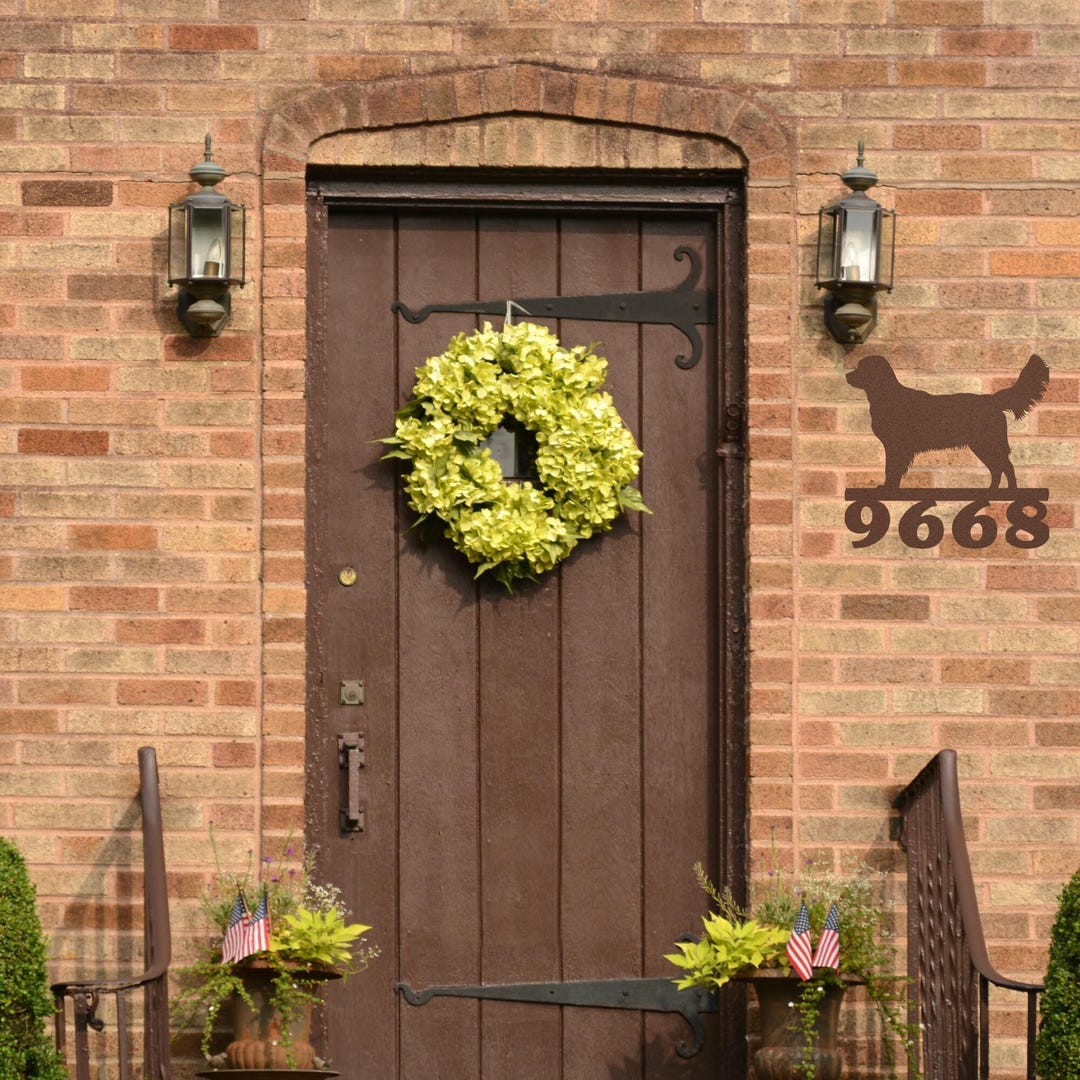 Golden Retriever Address Sign, Hanging Address Sign, Metal Home Address ...