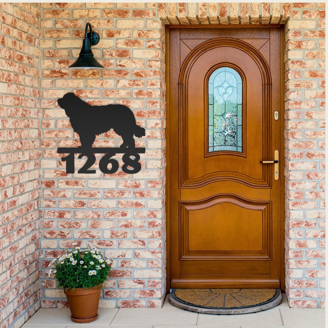 Newfoundland Dog Address Sign, Metal Address Sign, Hanging Address Sign ...