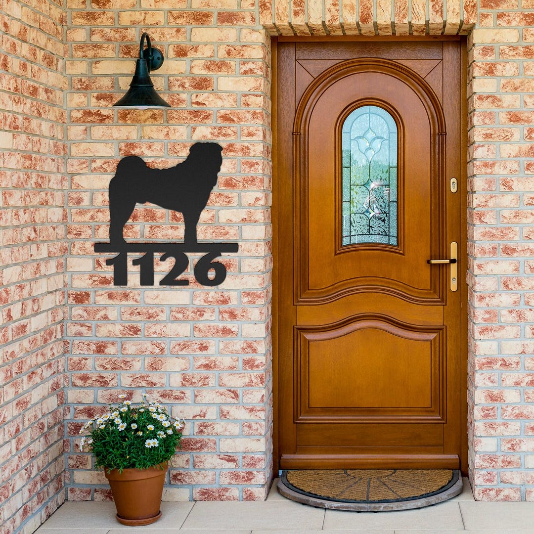 Pug Dog Address Sign, Metal Address Sign, Hanging Address Sign, Pug ...