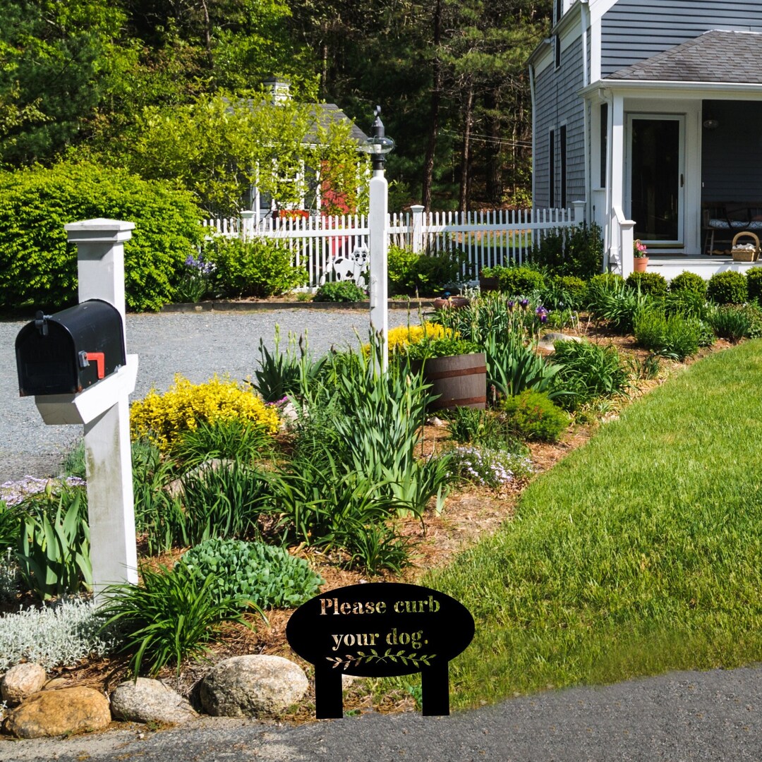 Dog Waste Sign: Metal Yard Stake - Curb Your Dog - Etsy