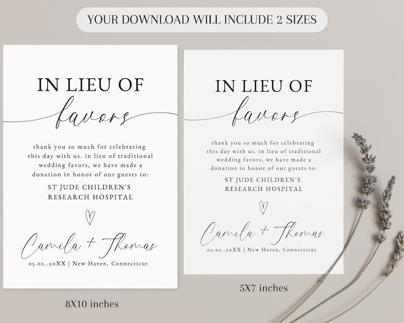 Sign Template, in Lieu of Favors Template, in Lieu of Favors Sign ...