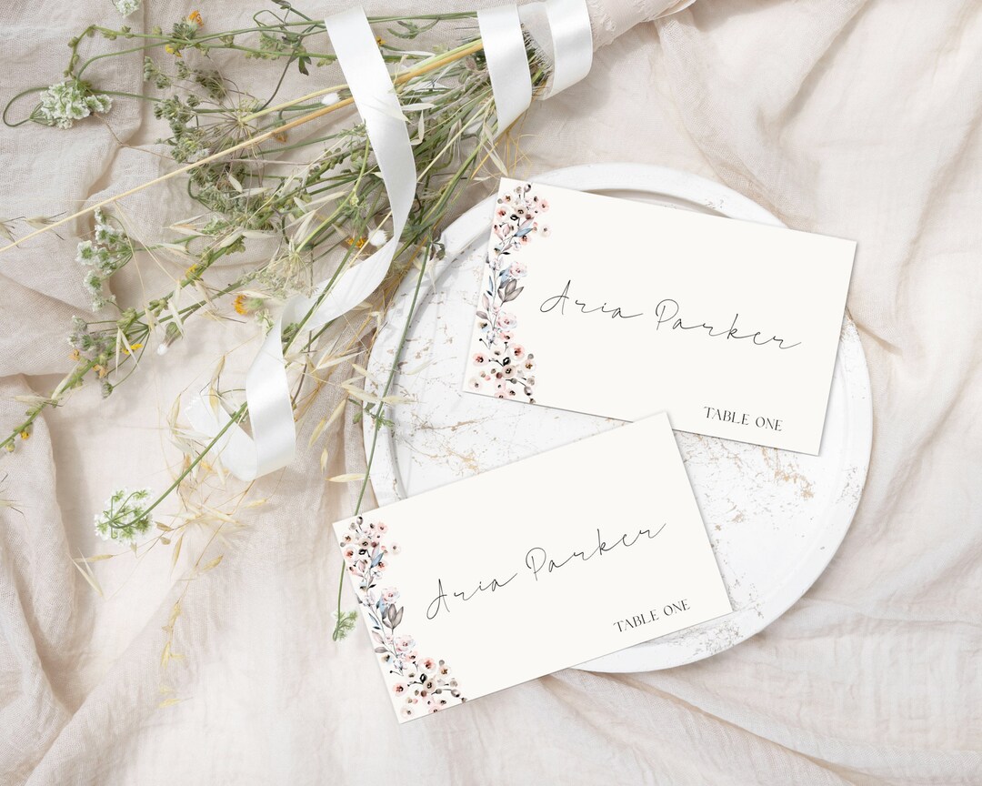 Name Card Template, Faded Floral Bridal Shower Place Card Template ...
