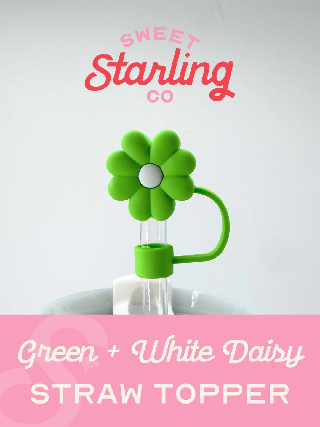 Green + White Daisy Straw Toppers - Etsy