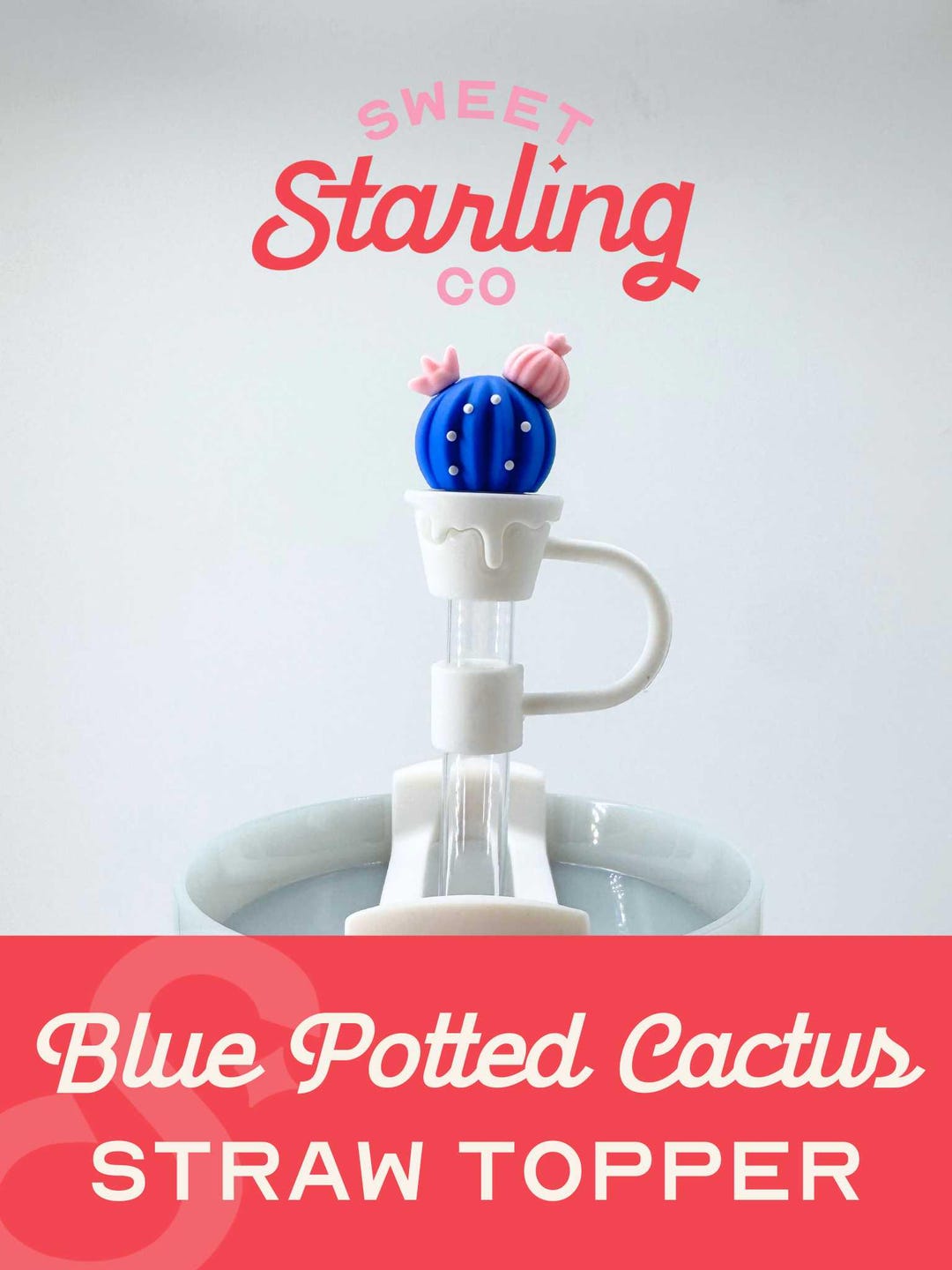 Blue Potted Cactus Straw Topper - Etsy