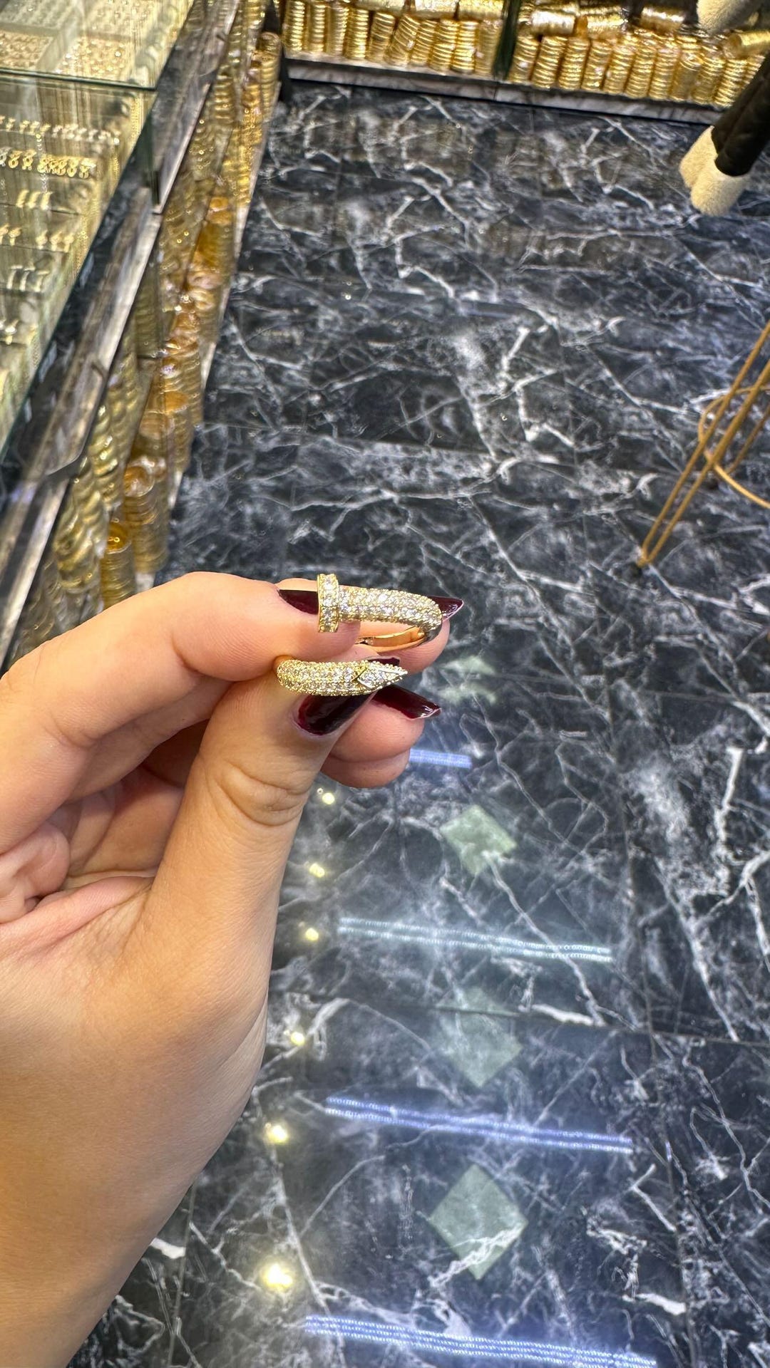 22k-gold Plated Nail Ring With Diamonds-gold Spiral Nail Ring ...