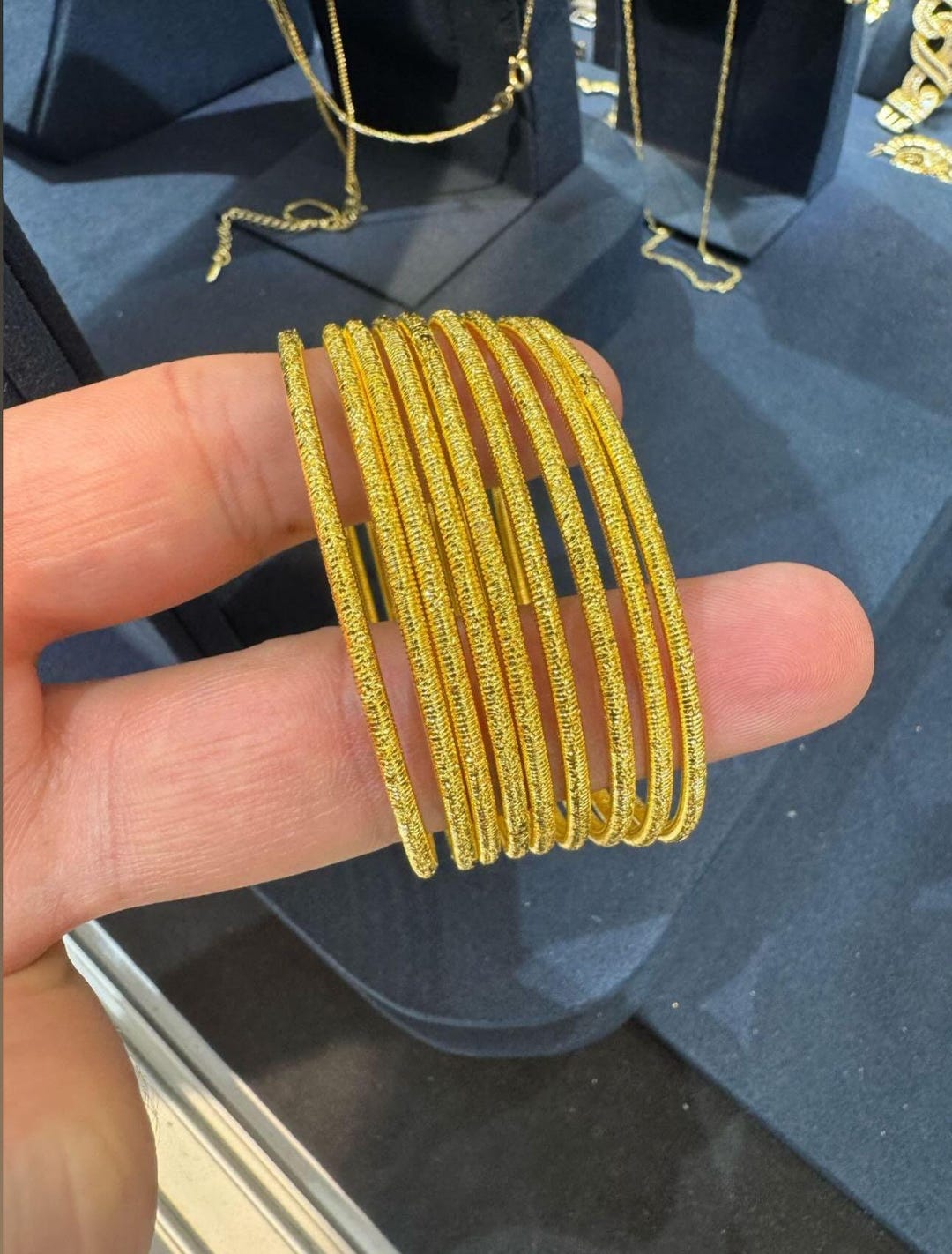 22K Gold Plated Turkish Bangles: Simli Textured Stackable Bracelet Set ...