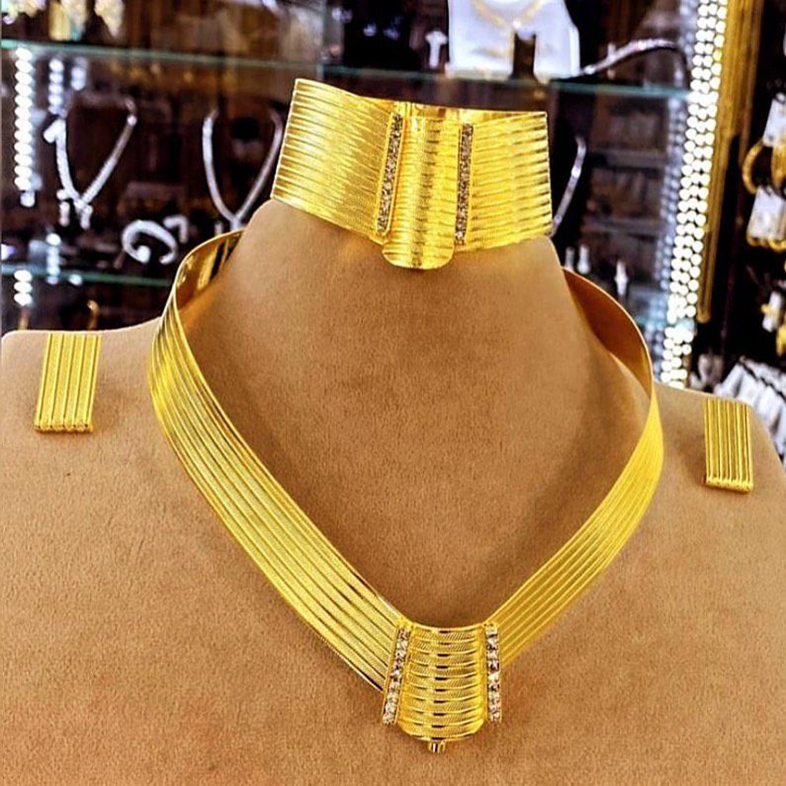 22K Gold-plated Trabzon Weave Wedding Jewelry Set Necklace, Bracelet ...