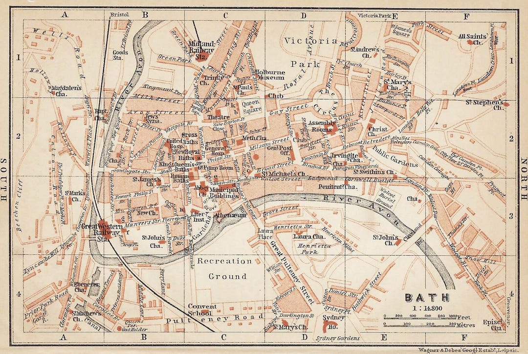 1897 BATH Antique City MAP. Original Map of English City. Vintage ...