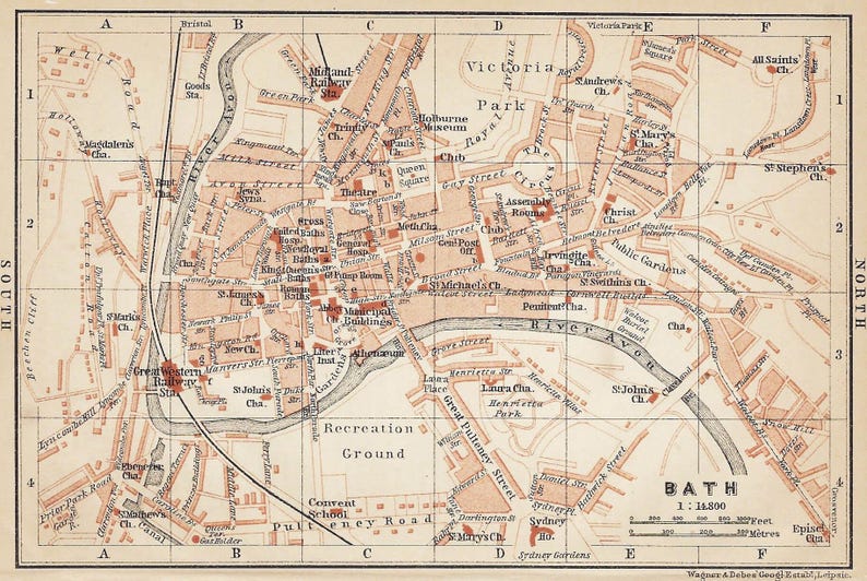 1897 BATH Antique City MAP. Original Map of English City. Vintage ...