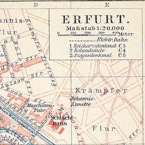1897 Germany ERFURT City Map Vintage City Map Antique 19th Street Map ...