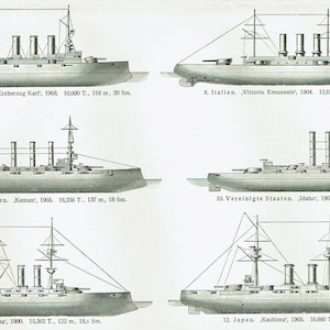 1907 Dreadnoughts Antique Print Battleships Lithograph Warship Wall Art ...