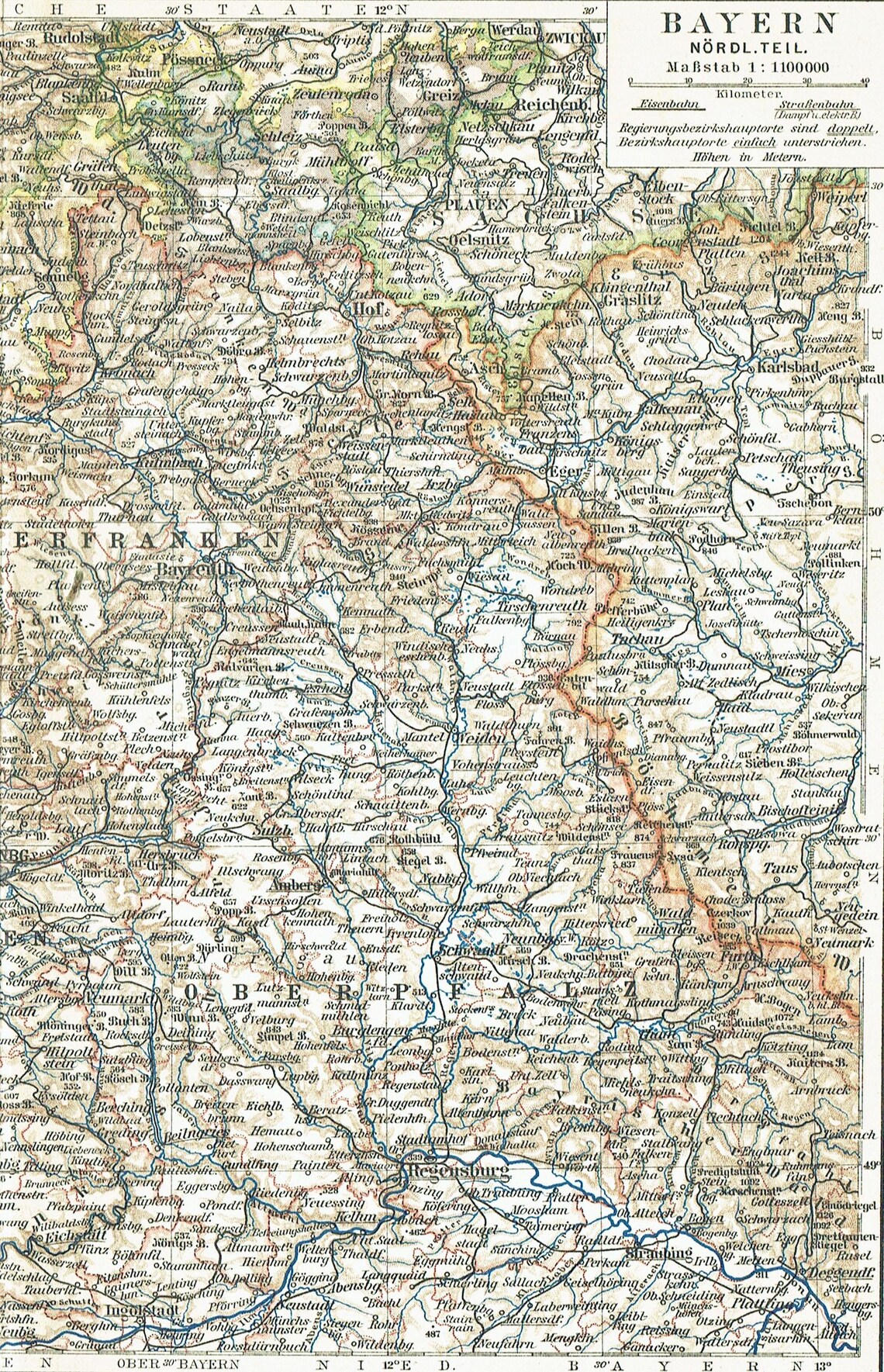 1903 Antique Map of Bavaria Vintage Map Germany Antique Print Wall Art ...