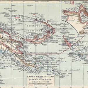 1903 ANTIQUE GERMAN COLONIES Map. Kaiser-wilhelmsland and Bismarck ...
