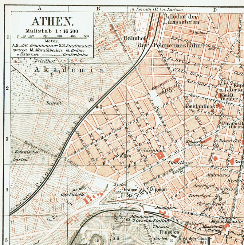 1903 Athens City Map Athens Street Map Vintage City Map Greece Home ...