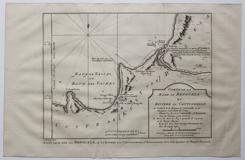 1747 Antique Africa Map Nautical Chart Benguela Bay Angola Map Antique ...