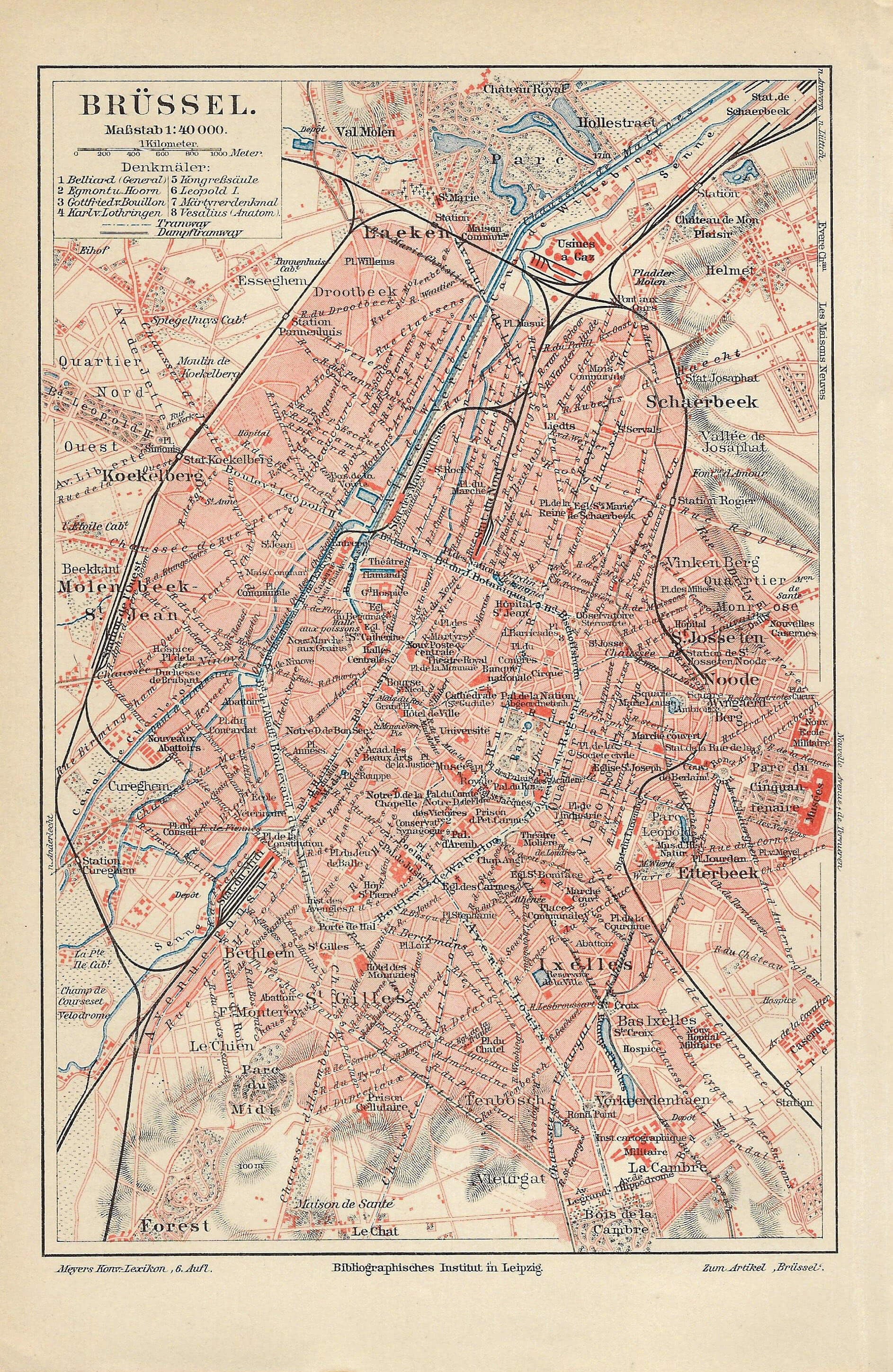 1903 Vintage BRUSSELS City Map Antique Street Map 19th Century Belgium ...