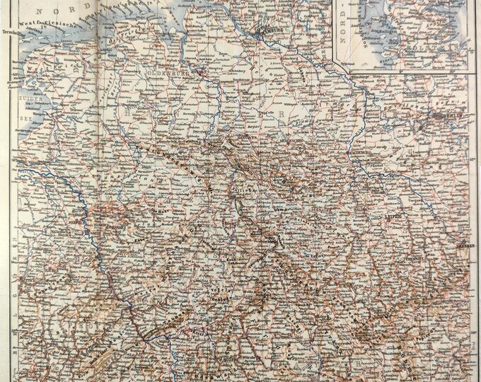 1904 RAILWAY MAP of North Western GERMANY Antique Map Vintage German ...