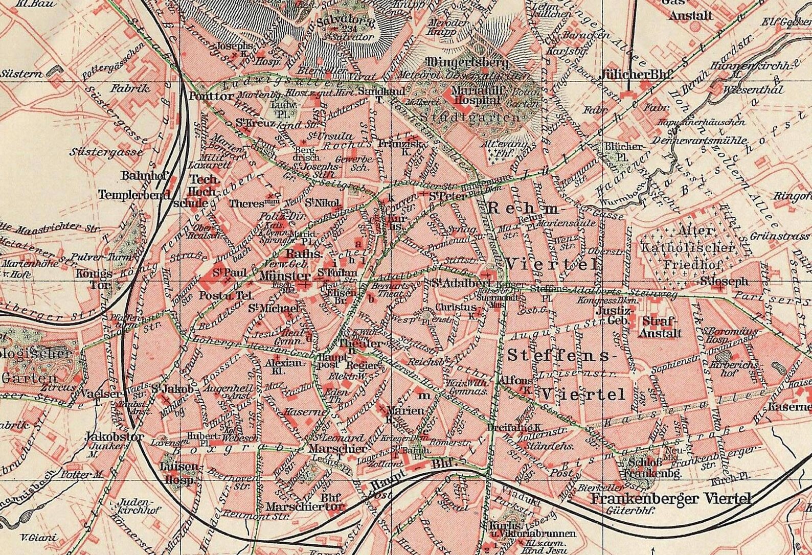 1903 AACHEN City Map Vintage Germany City Plan Antique Street Map 19th ...