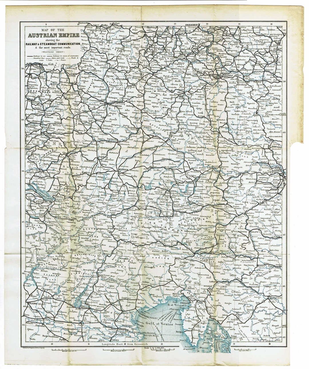 1883 Vintage Austrian Railway Map Vintage Austria Steamship Lines ...