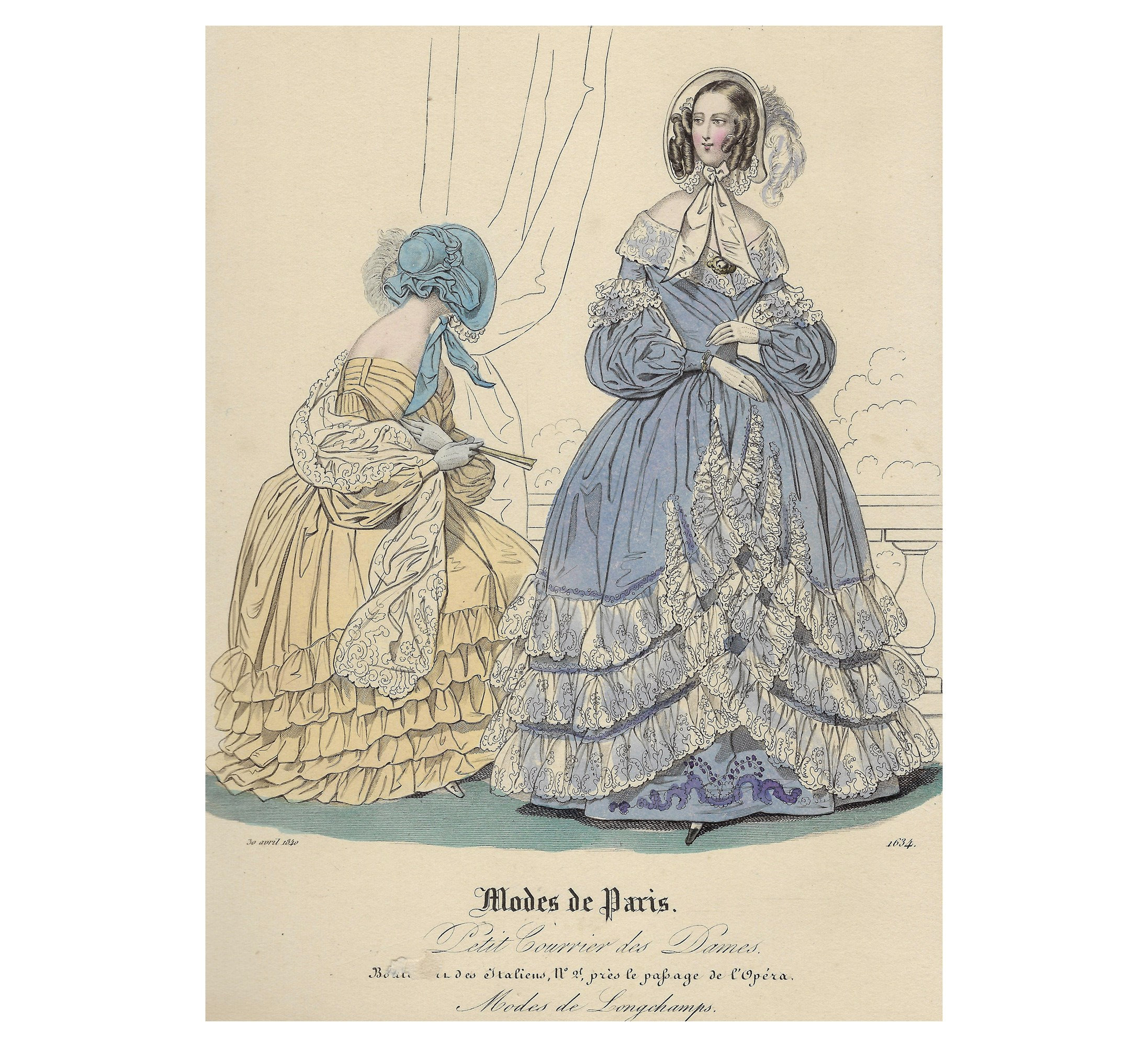 1840 HAND COLORED Print. Original PARIS Fashion Print. Antique Fashion ...
