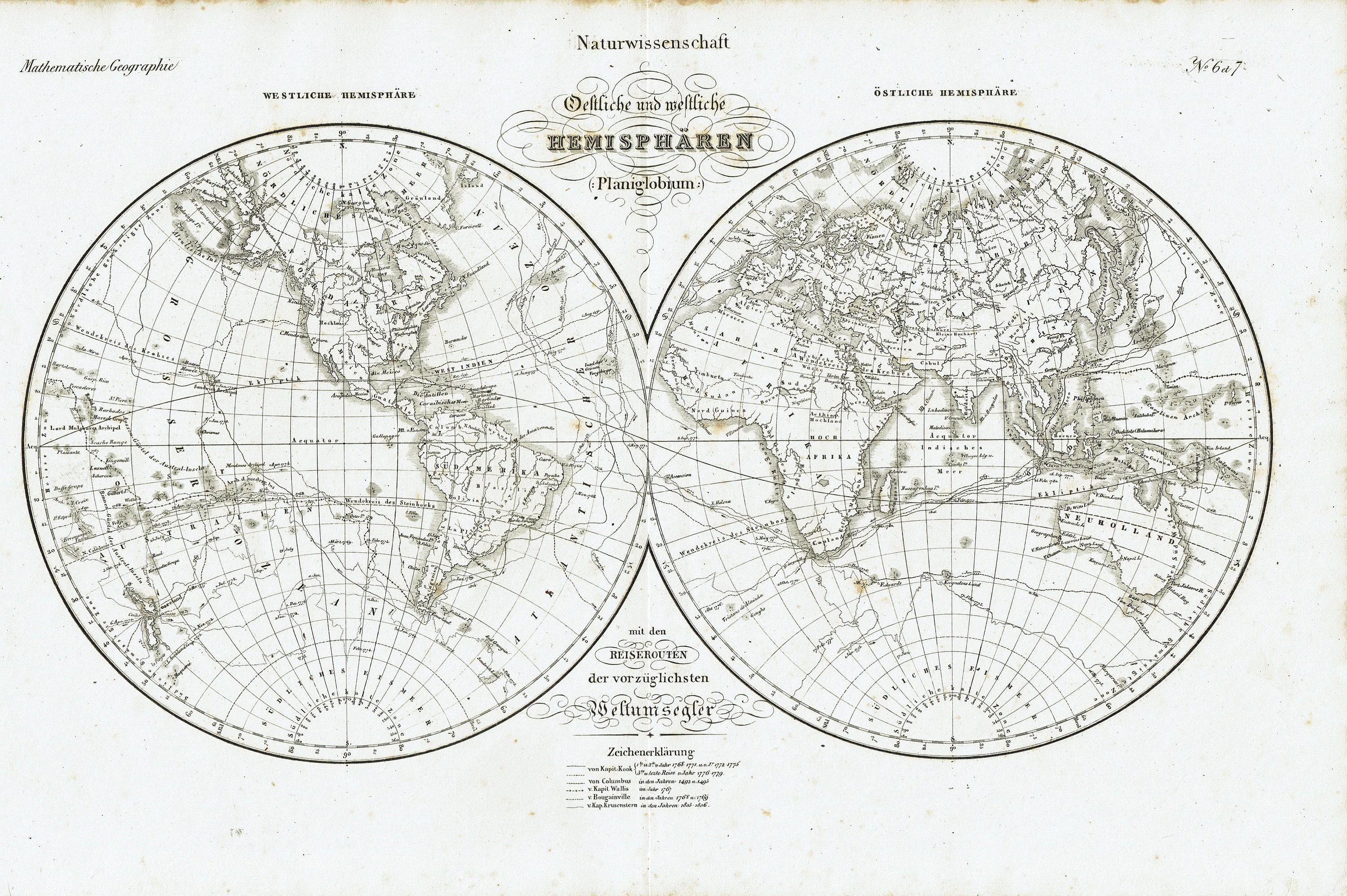 1828 PLANISPHERE. Antique World Map. Two Hemispheres Print. Original ...