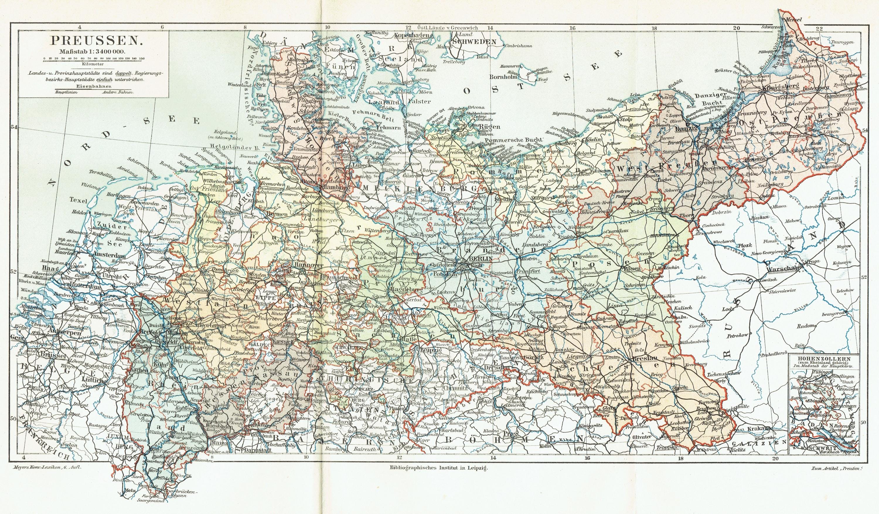 1903 - Antique Map of PRUSSIA Vintage Germany Map Antique German Empire ...