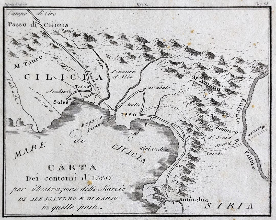 1829 Antique Map of Issos Area Alexander the Great Darius Battle ...