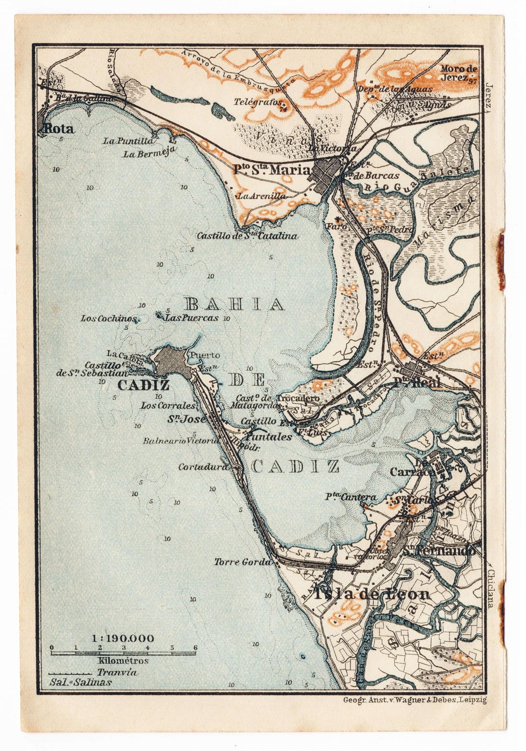 1913 - Vintage CADIZ Map Antique Cadiz Bay Print Spain Map Artwork ...