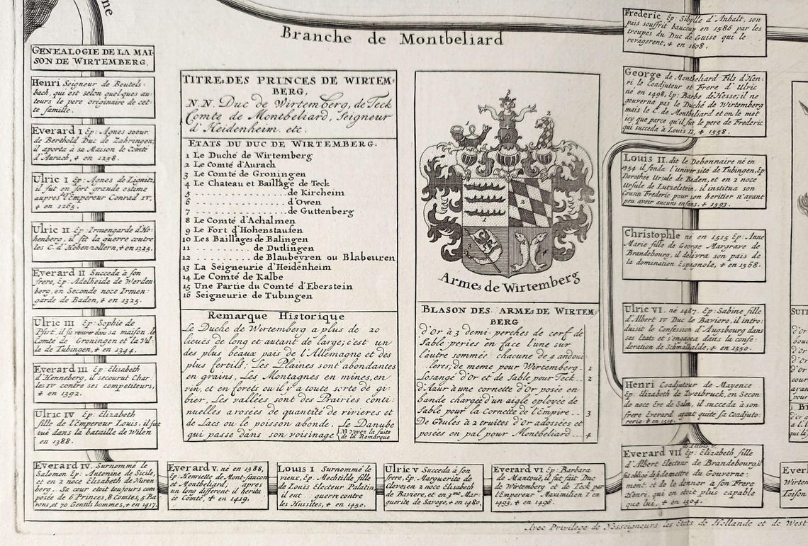 1720 Heraldry Antique Print French Engraving Old Genealogy Artwork ...