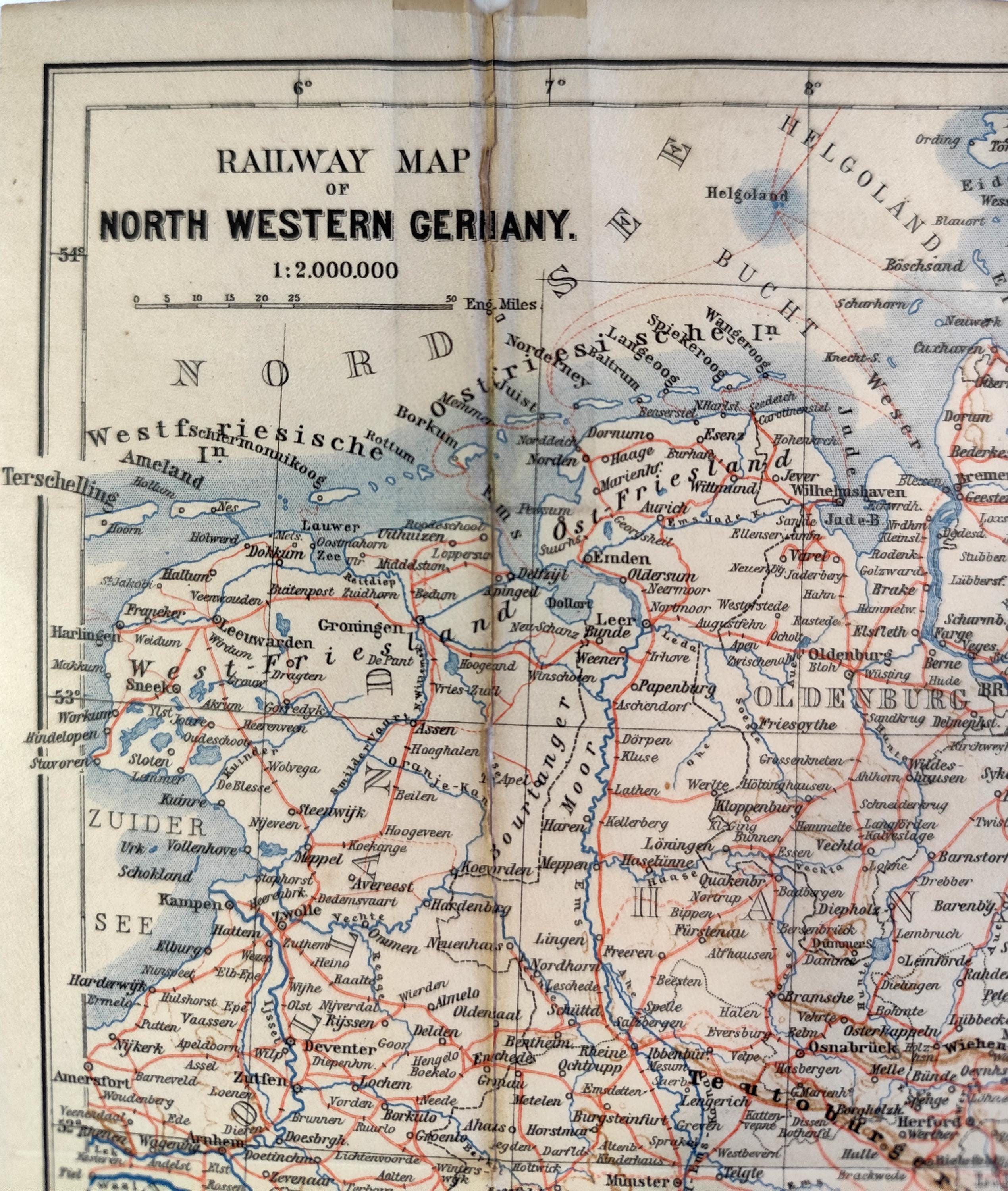 1904 RAILWAY MAP of North Western GERMANY Antique Map Vintage German ...