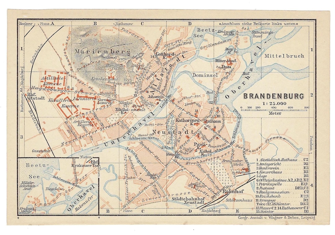 1914 Brandenburg Map Antique City Map Vintage German Map Germany Wall ...