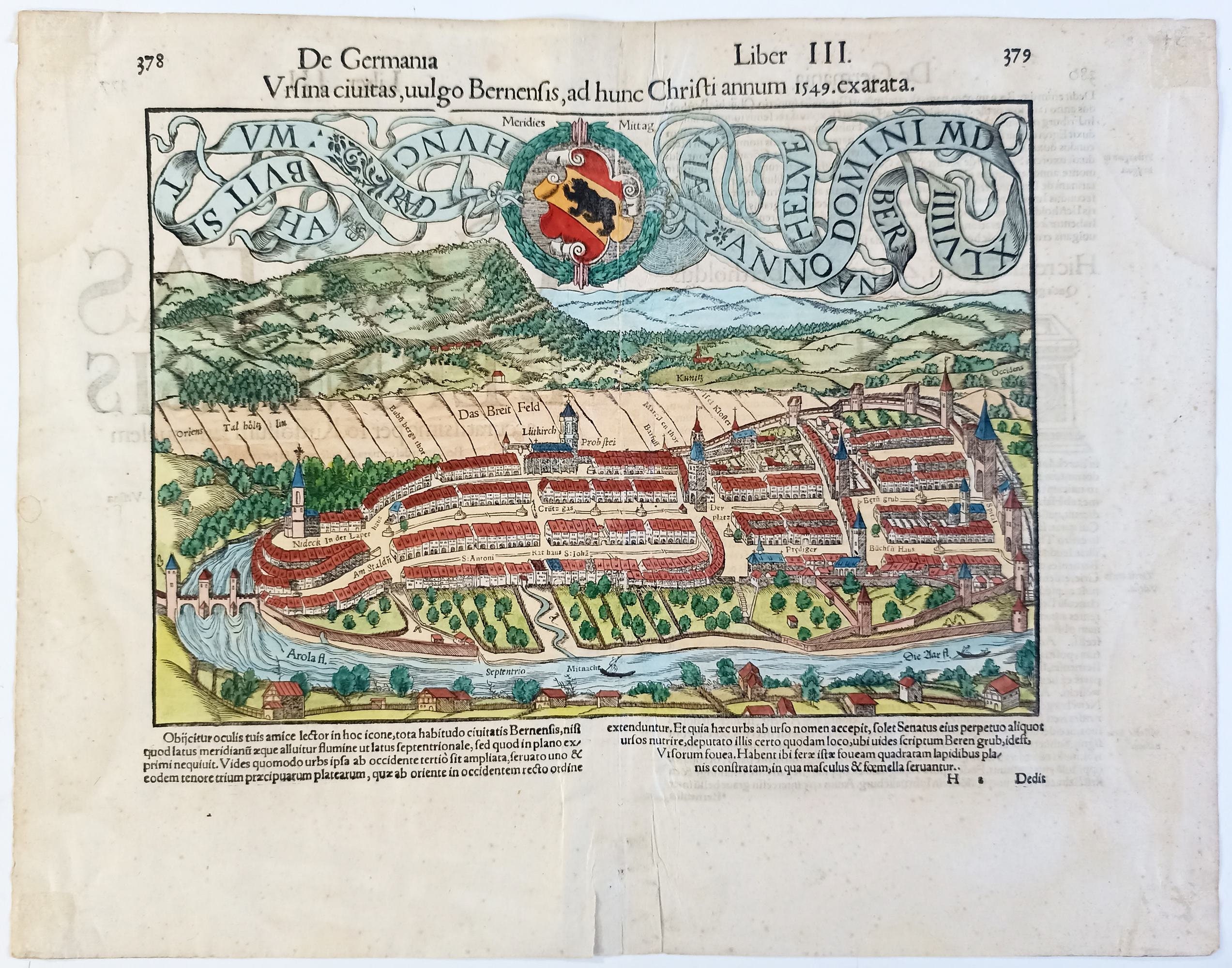 1550 BERN, Switzerland Antique Map Engraving, Original 16th Century ...