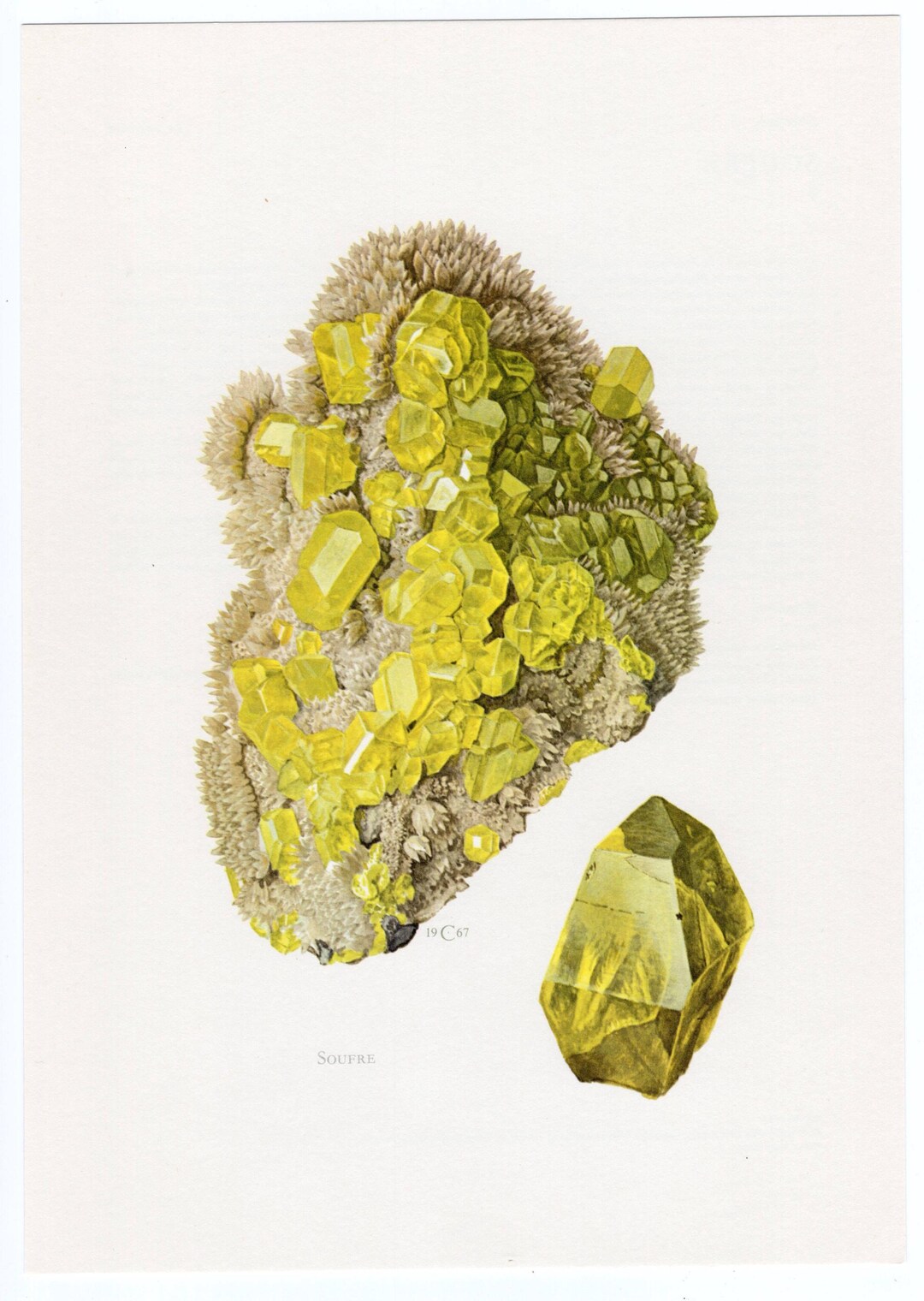 1968 SULFUR, SULPHUR Print, Mineral Wall Art, Mineralogy Decor ...