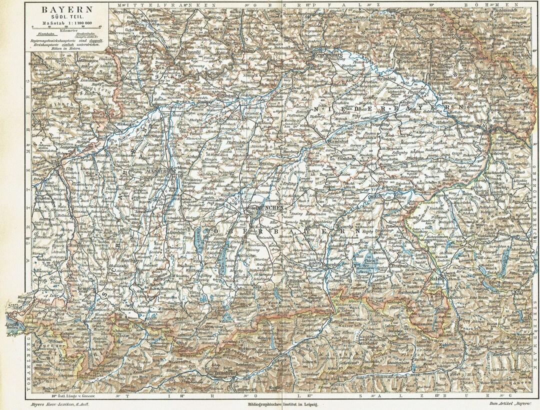 1903 Antique Map of Bavaria Vintage Map Germany Antique Print Wall Art ...
