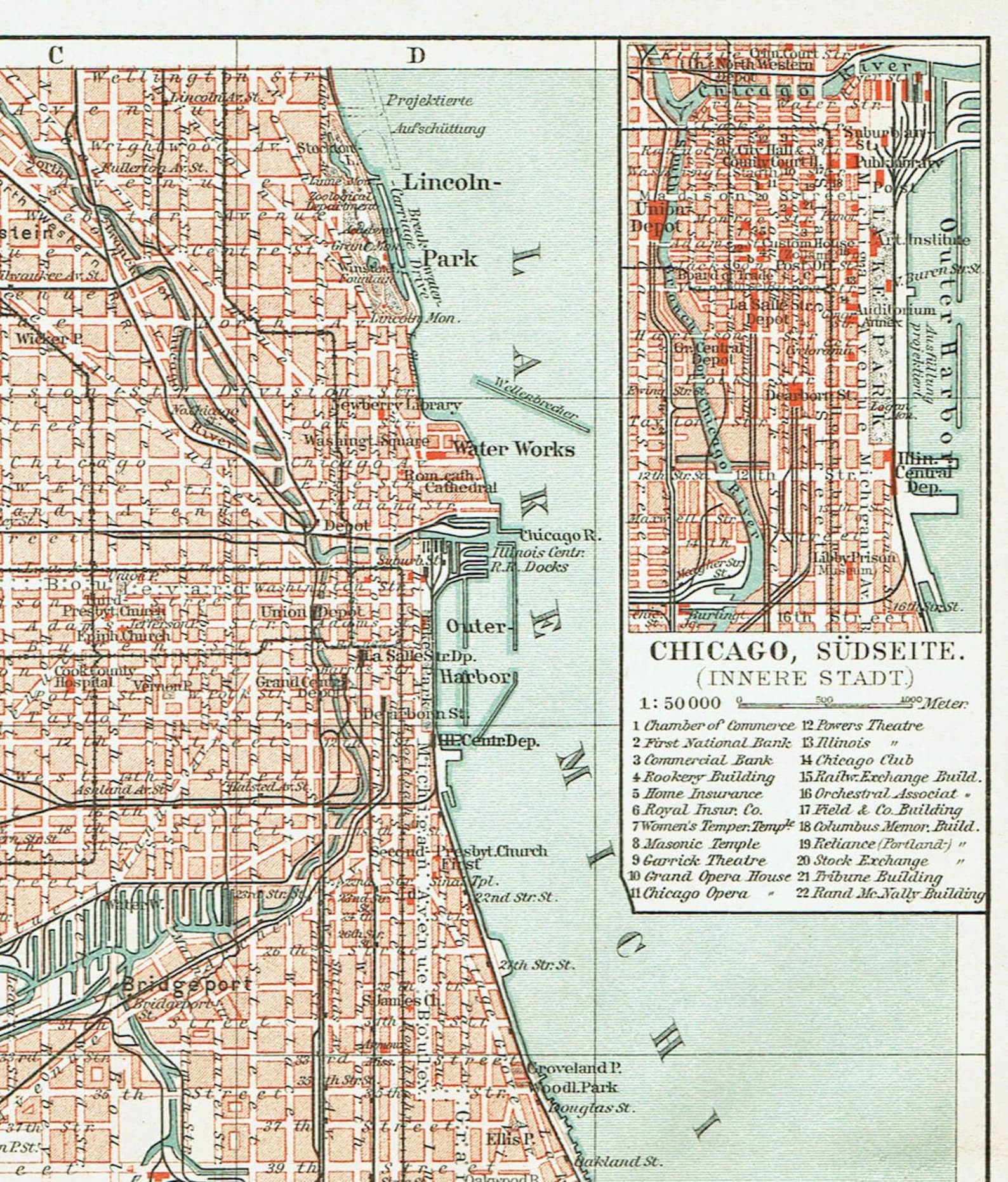 1903 CHICAGO Map. Chicago Street Map. Vintage City Map. USA Town Map ...