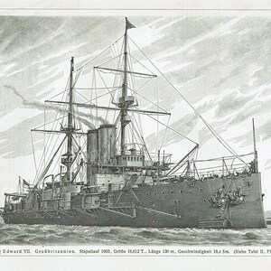 1907 Dreadnought Antique Print Battleship Plans Lithograph Navy Ships ...