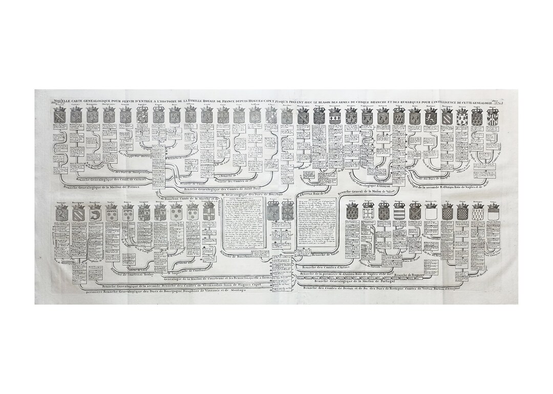 1720 Antique Genealogical Map Royal Families of France - Etsy