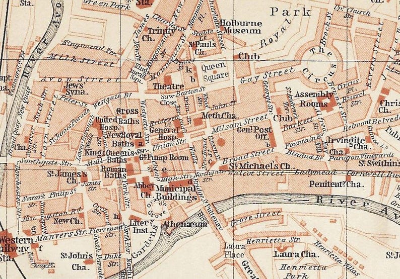1897 BATH Antique City MAP. Original Map of English City. Vintage ...