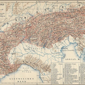 1903 Vintage ALPS Map Antique Alps Division Print Europe Old Map Alps ...