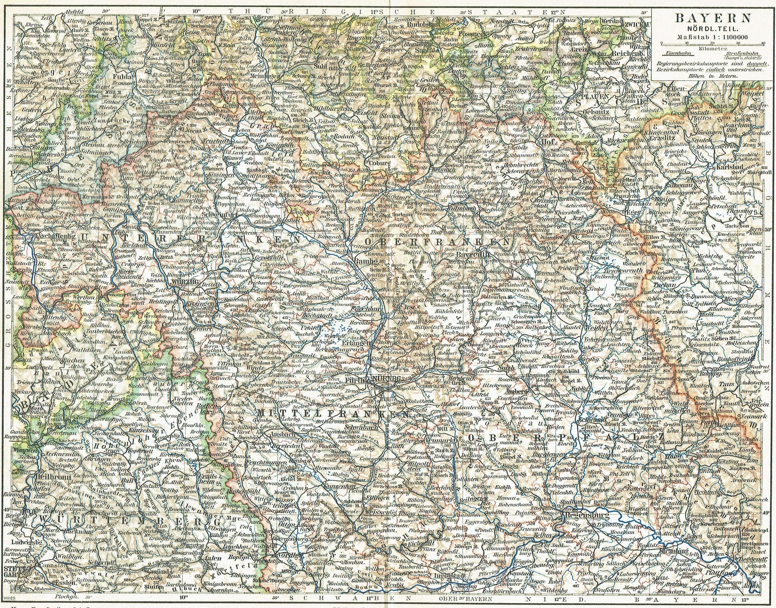 1903 Antique Map of Bavaria Vintage Map Germany Antique Print Wall Art ...