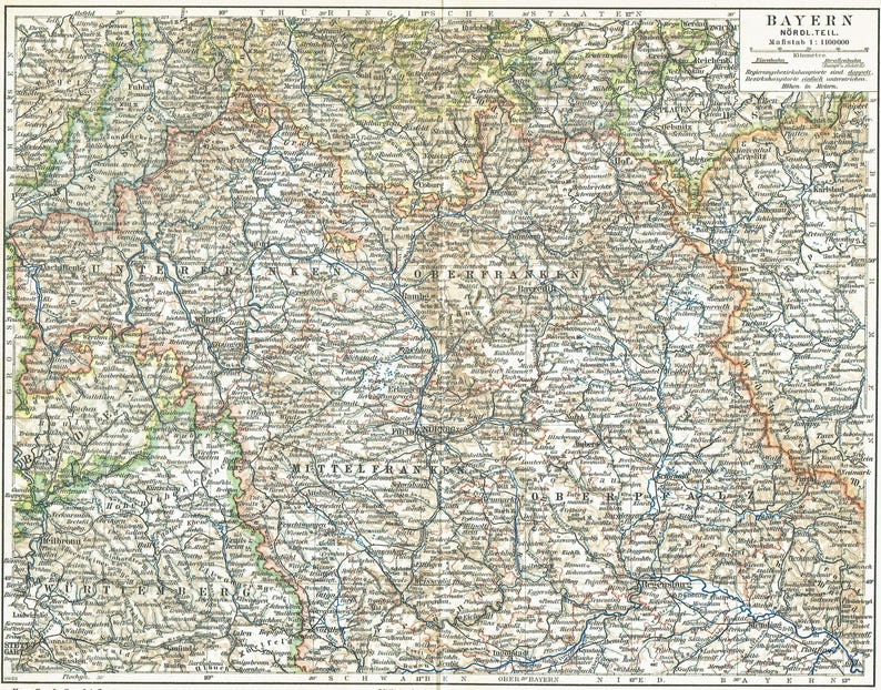 1903 Antique Map of Bavaria Vintage Map Germany Antique Print Wall Art ...