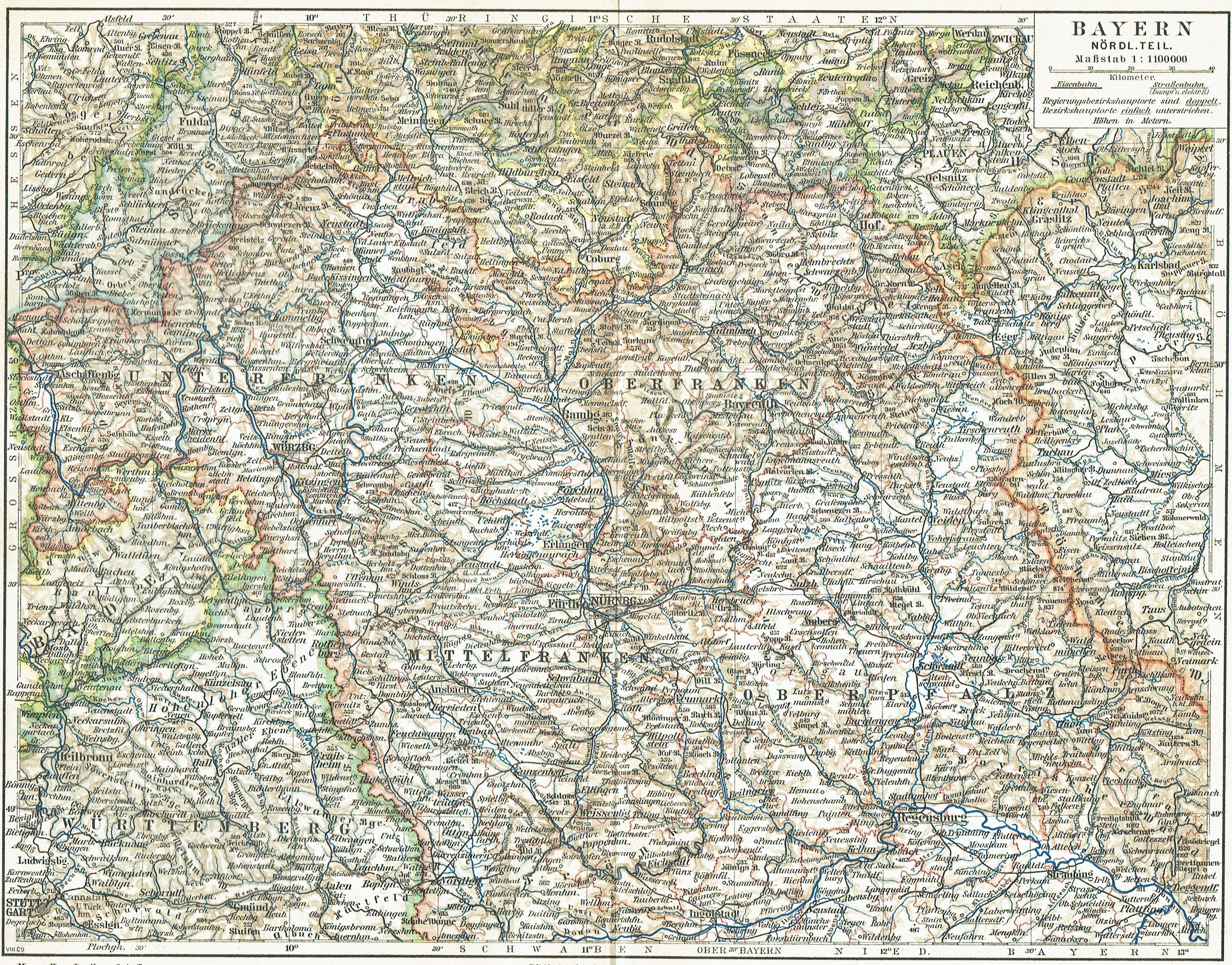 1903 Antique Map of Bavaria Vintage Map Germany Antique Print Wall Art ...