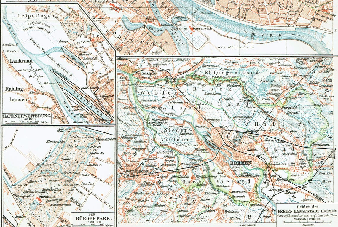 1903 BREMEN CITY MAP German Print Antique Bremen Print Vintage City Map ...