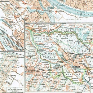 1903 BREMEN CITY MAP German Print Antique Bremen Print Vintage City Map ...