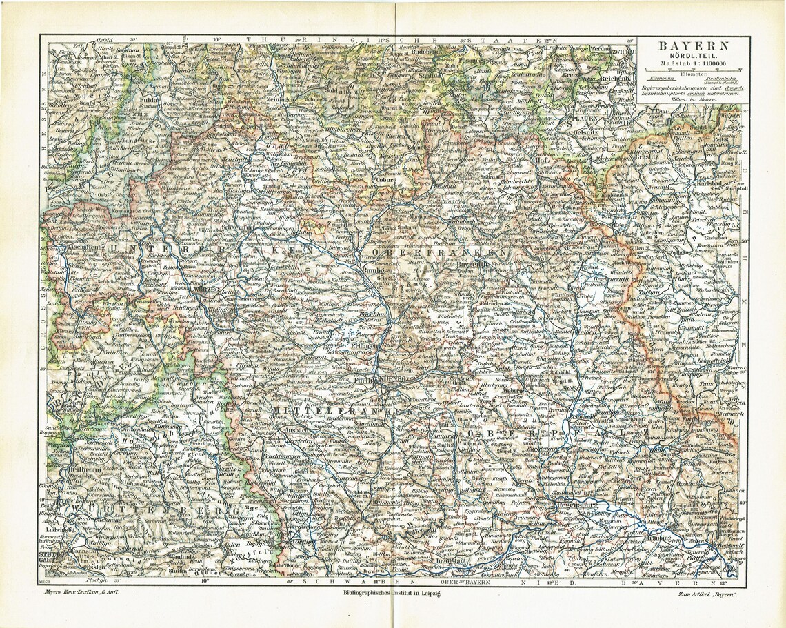 1903 Antique Map of Bavaria Vintage Map Germany Antique Print Wall Art ...