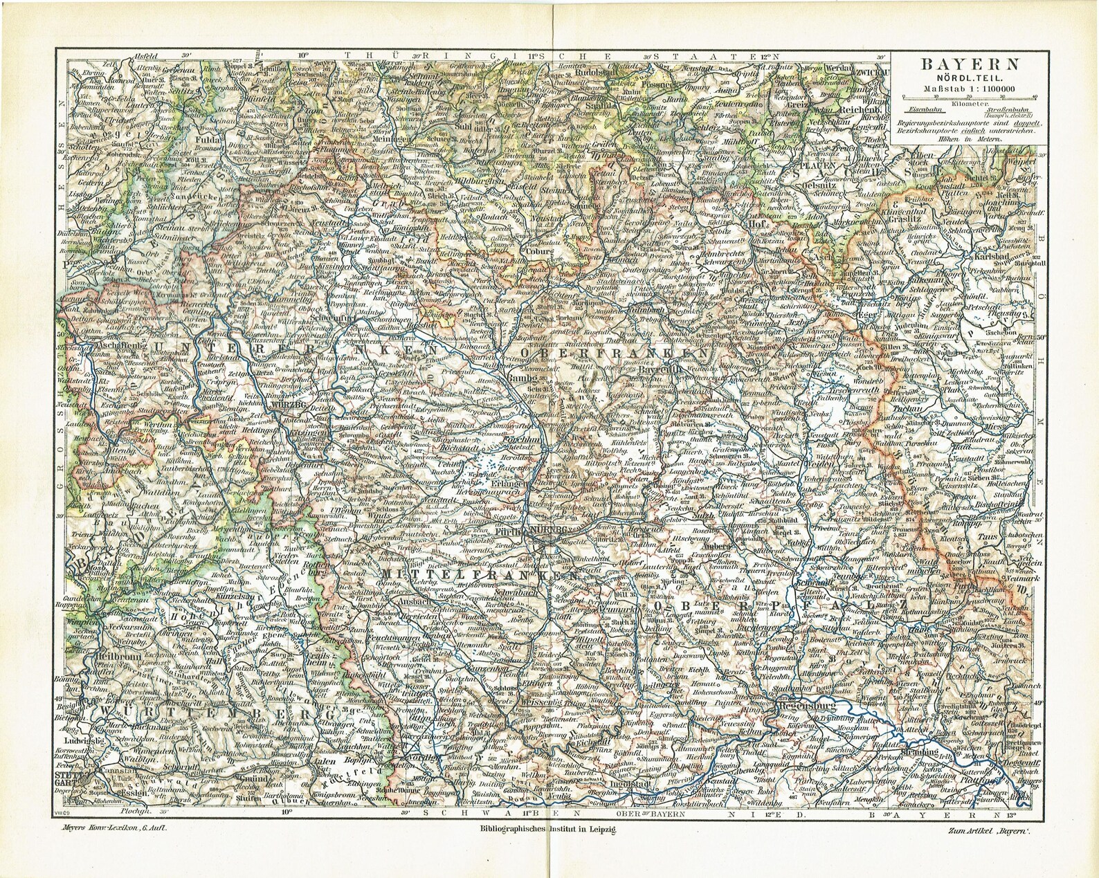 1903 Antique Map of Bavaria Vintage Map Germany Antique Print Wall Art ...